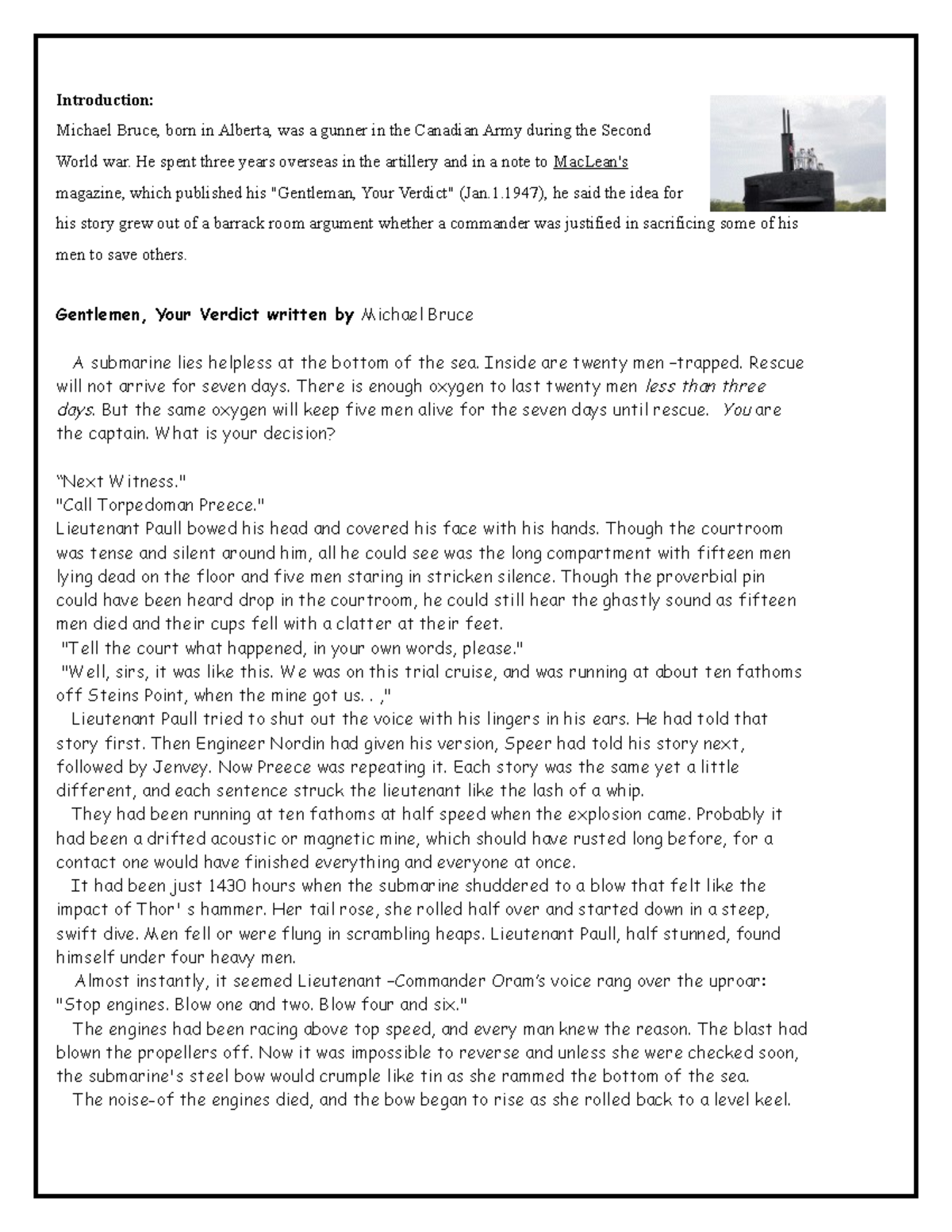 Gentlemen, Your Verdict - Introduction: Michael Bruce, born in Alberta ...