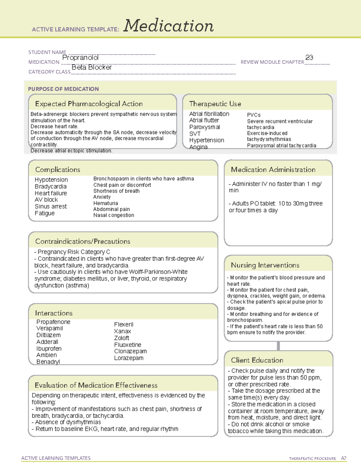 Drug Study Notes - ACTIVE LEARNING TEMPLATES THERAPEUTIC PROCEDURE A ...