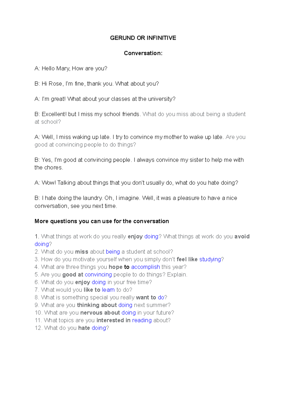 Gerund OR Infinitive Verbs followed by gerund or infinitive - GERUND OR ...