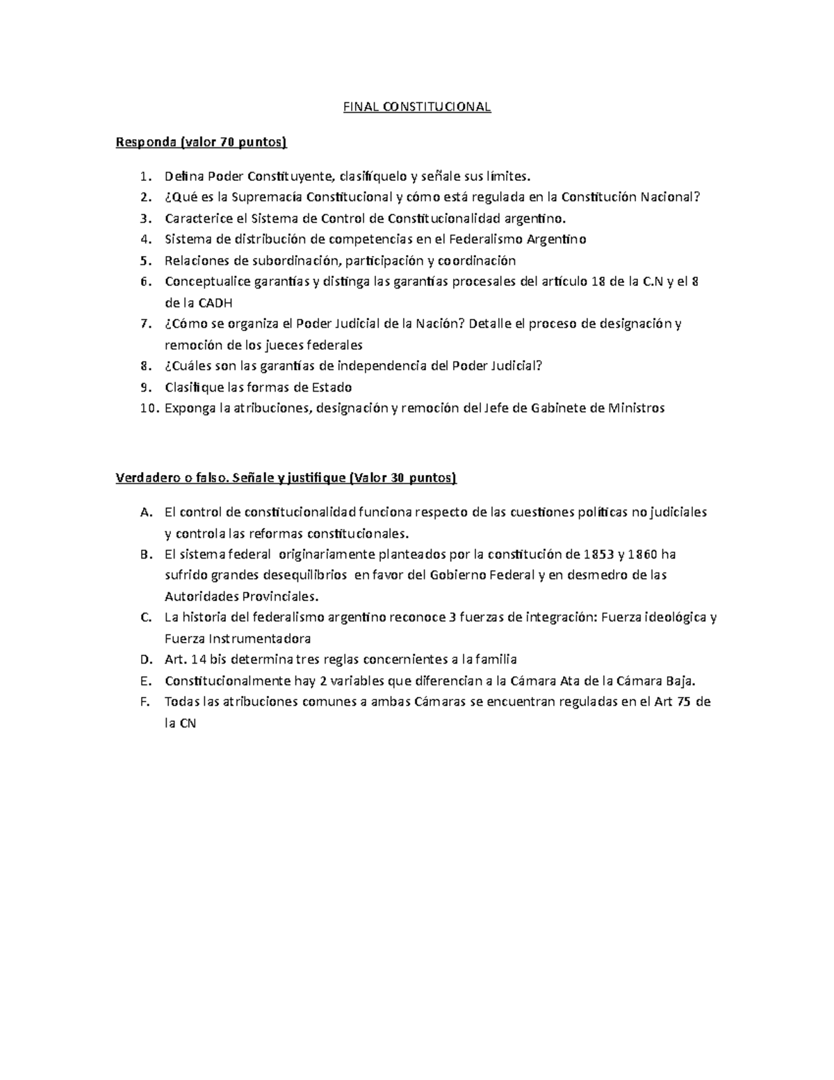 Final Constitucional - FINAL CONSTITUCIONAL Responda (valor 70 puntos ...