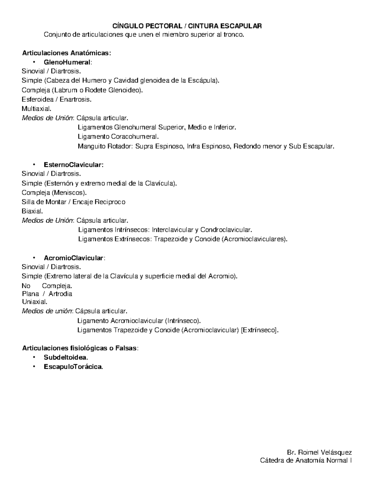 Articulaciones del Miembro Superior - Br. Roimel Velásquez CÍNGULO ...