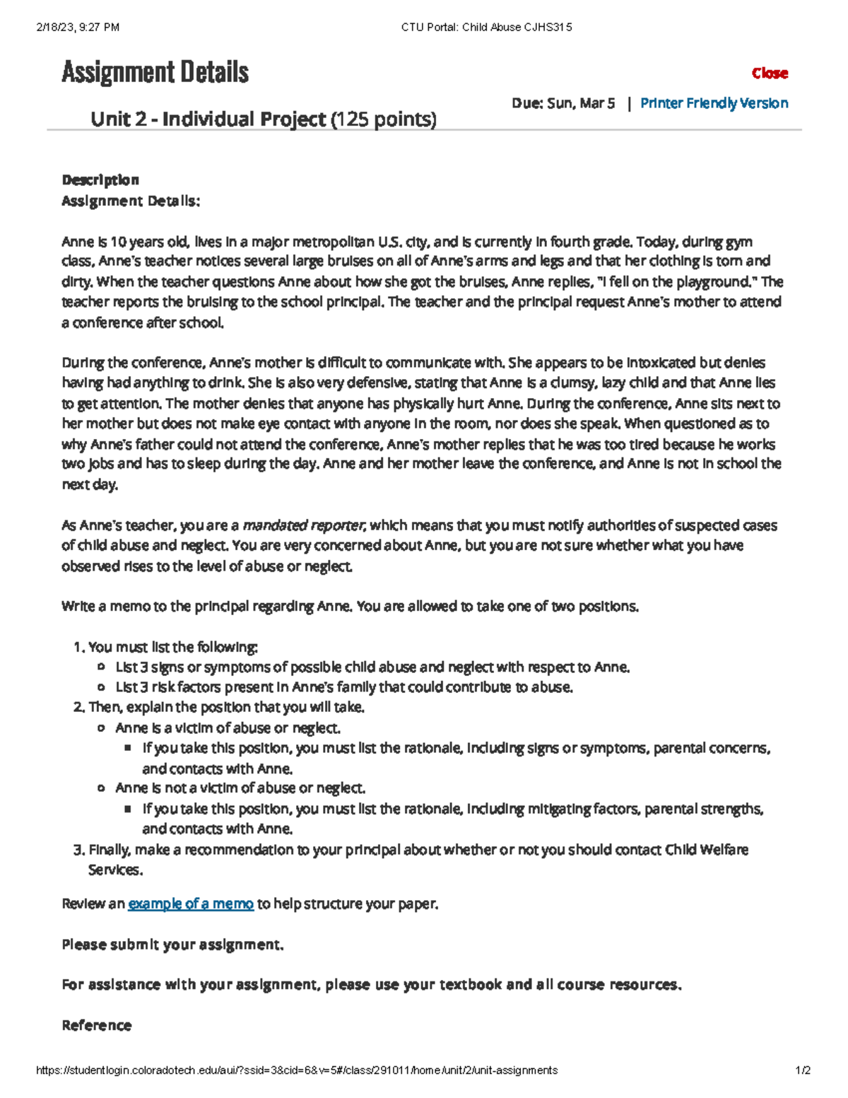 CTU Portal Child Abuse CJHS315 UNIT 2 IP - 2/18/23, 9:27 PM CTU Portal ...