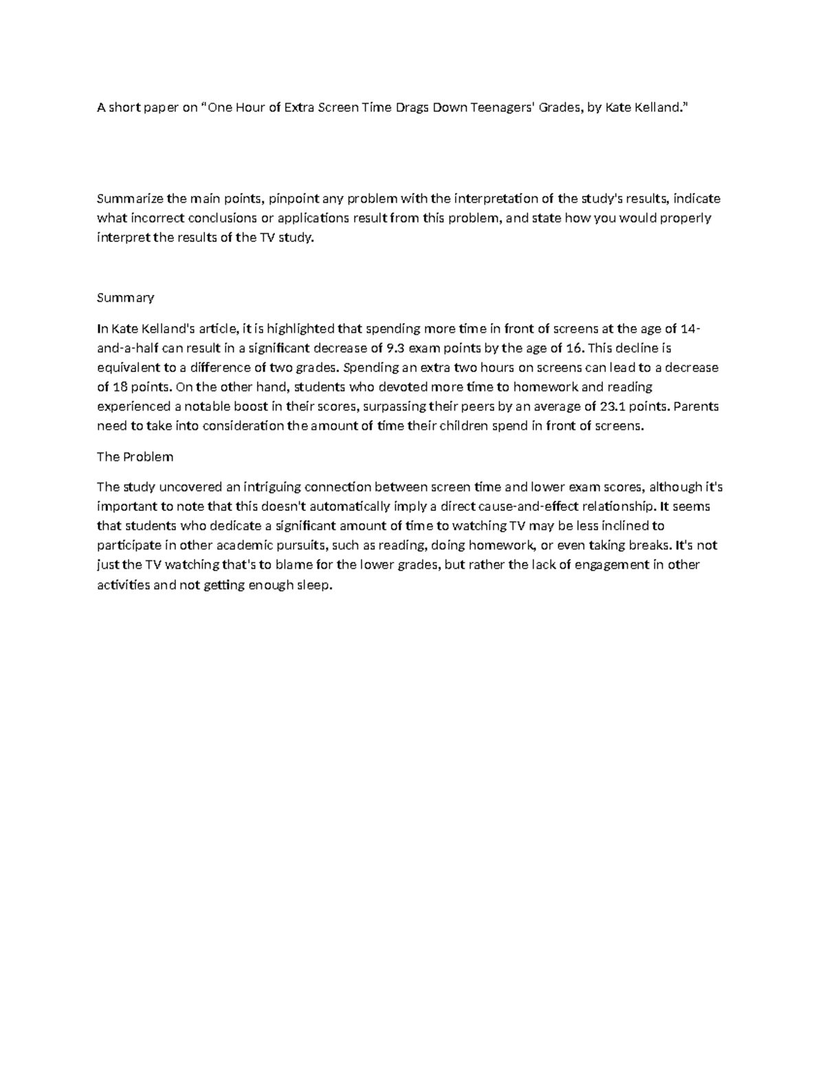 Module 5 short paper Psy 223 - A short paper on “One Hour of Extra ...