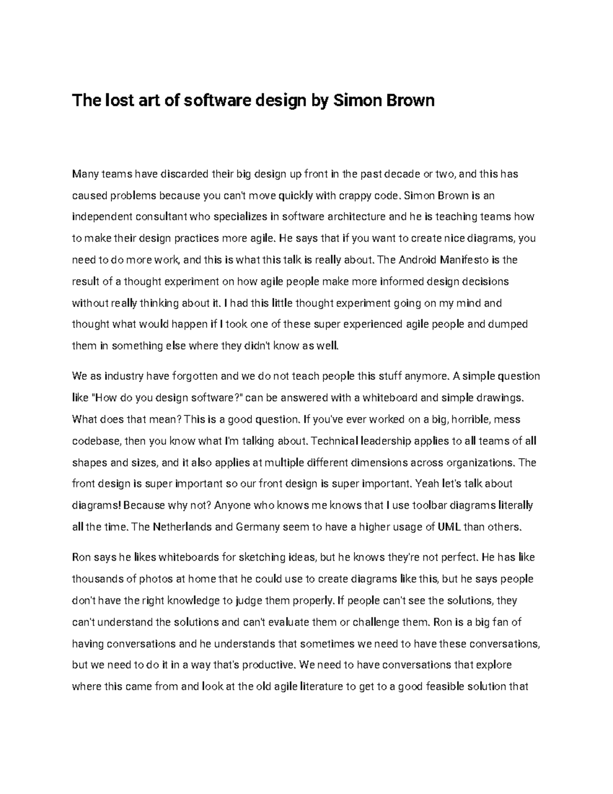 The lost art of software design by Simon Brown - Simon Brown is an ...