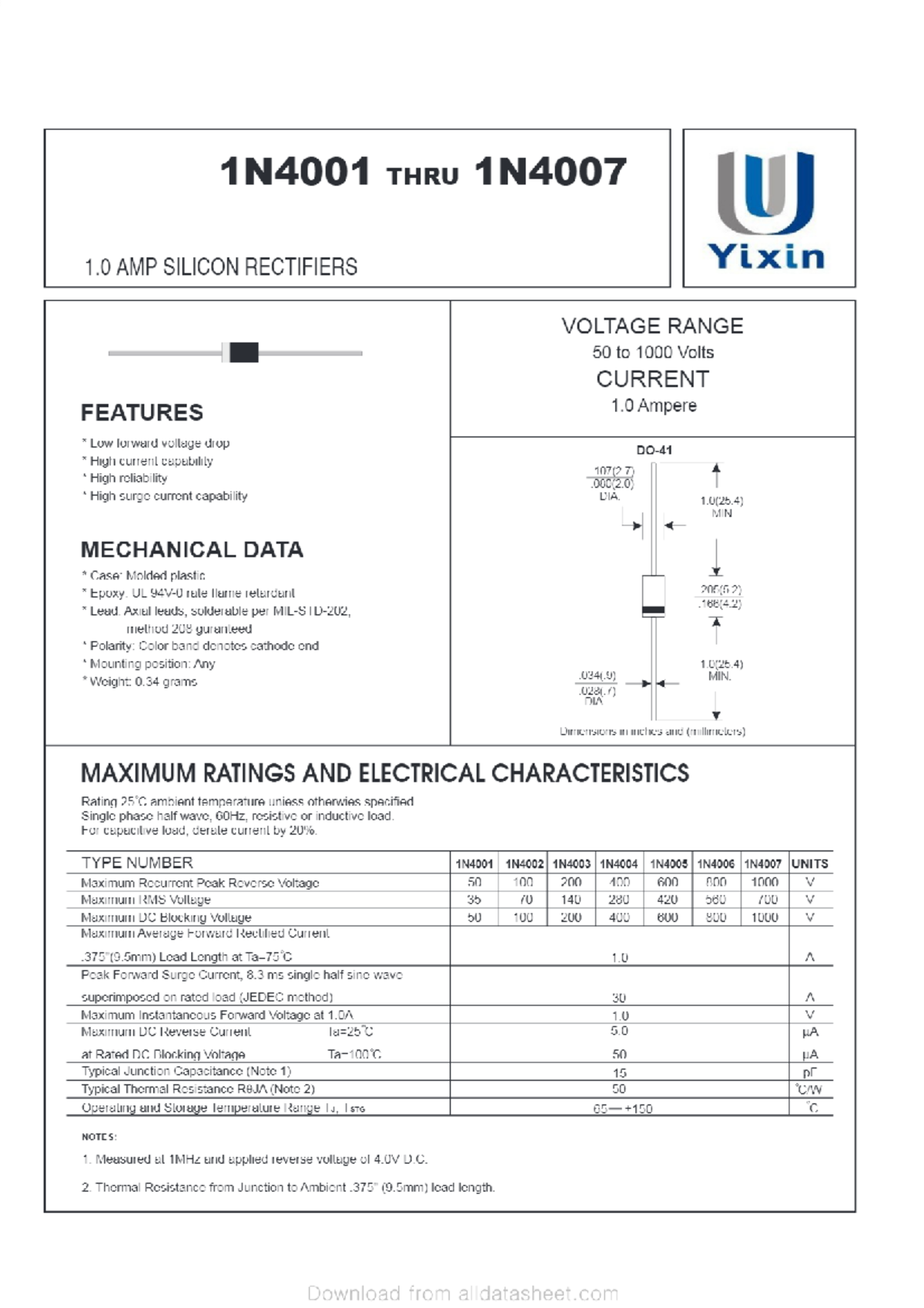 1N4007 pdf, 1N4007 Description, 1N4007 Datasheet, 1N4007 view Alldatasheet - Engenharia Elétrica ...