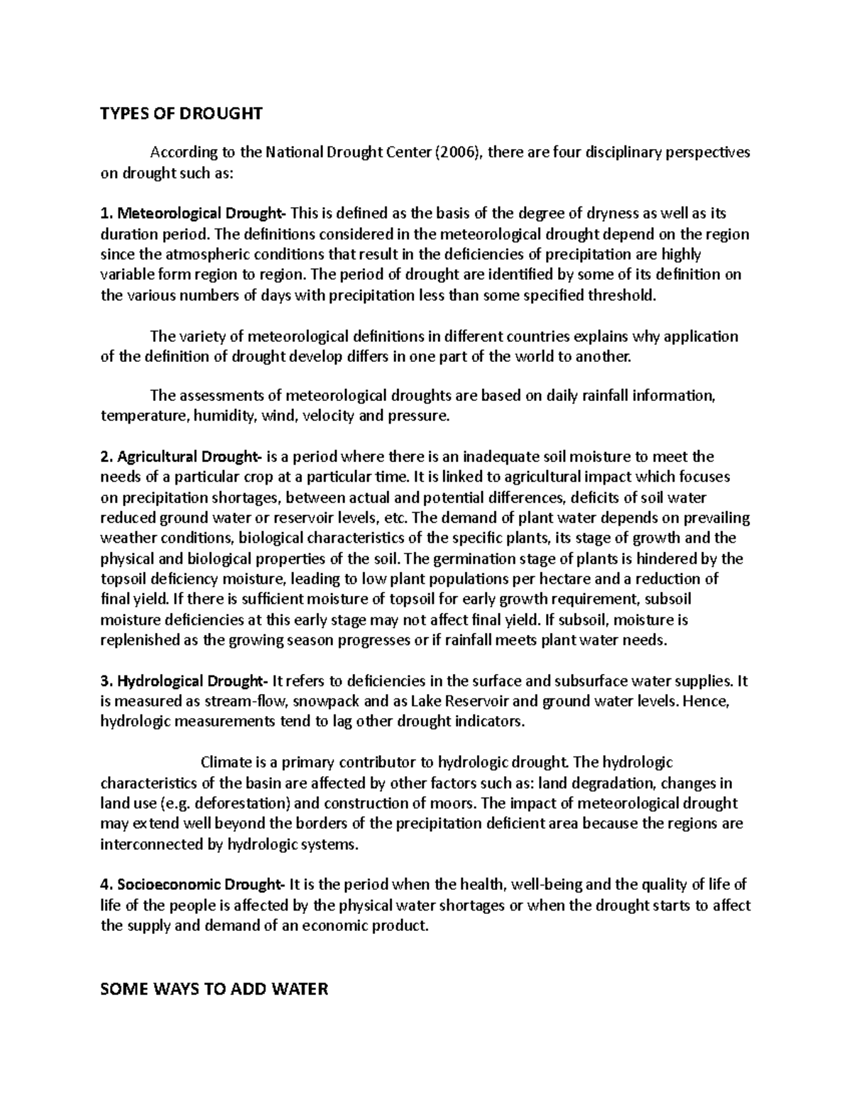 Types OF Drought & SOME WAYS TO SAVE Water - TYPES OF DROUGHT According ...