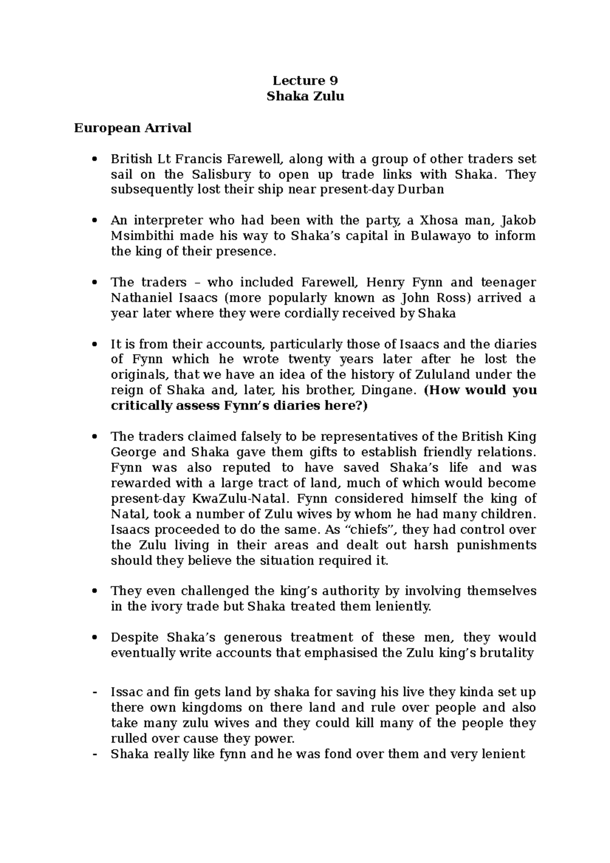 9 Shaka Zulu lecture 9 - Lecture 9 Shaka Zulu European Arrival British ...