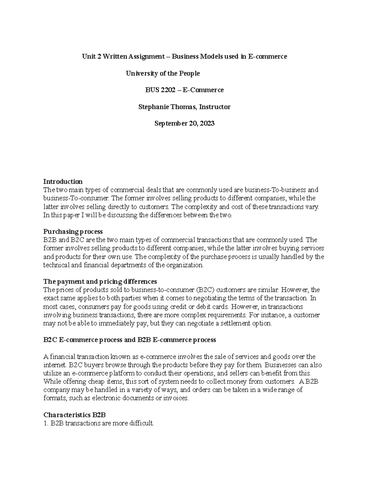 Unit 2 W.A E-commerce - best answer - Unit 2 Written Assignment ...