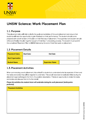 Work Placment Assessment 1A Marking Rubric - Students should consider ...