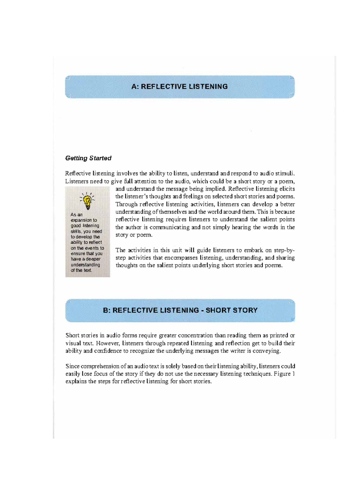 LIRA NOTE - notes - .,. ... A: REFLECTIVE LISTENING ._ ;) Getting ...