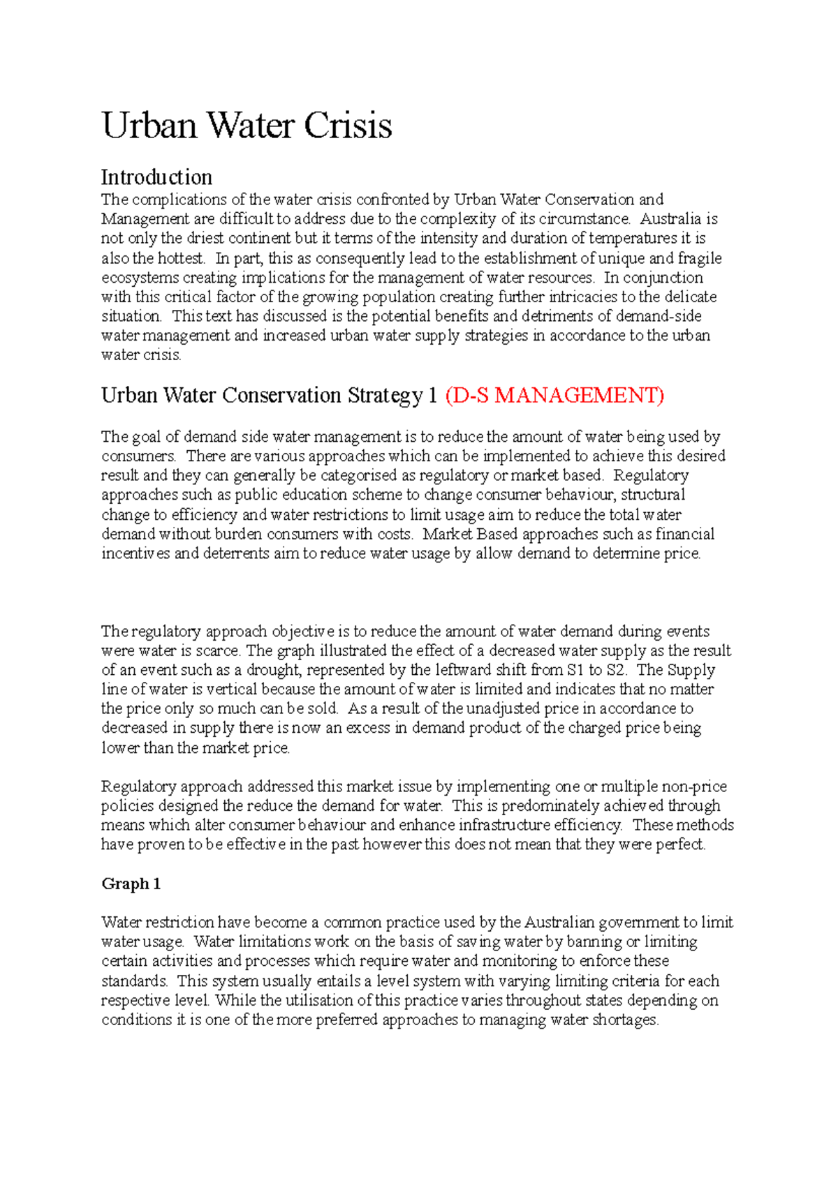 EFB226 Urban Water Crisis 1 - Urban Water Crisis Introduction The ...