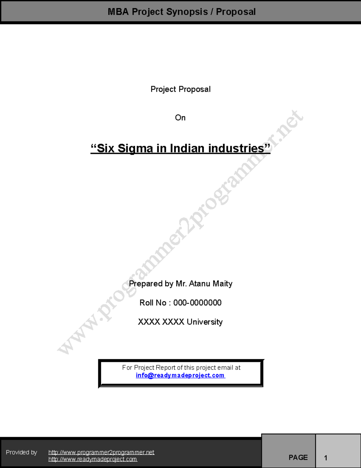 Six Sigma - Provided by programmer2programmer ` Project Proposal On “Six Sigma in Indian ...
