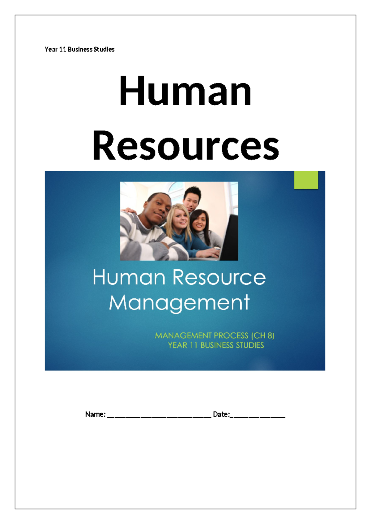 6.2 Human Resources Questions Year 11 Business Studies-1 - Year 11 ...