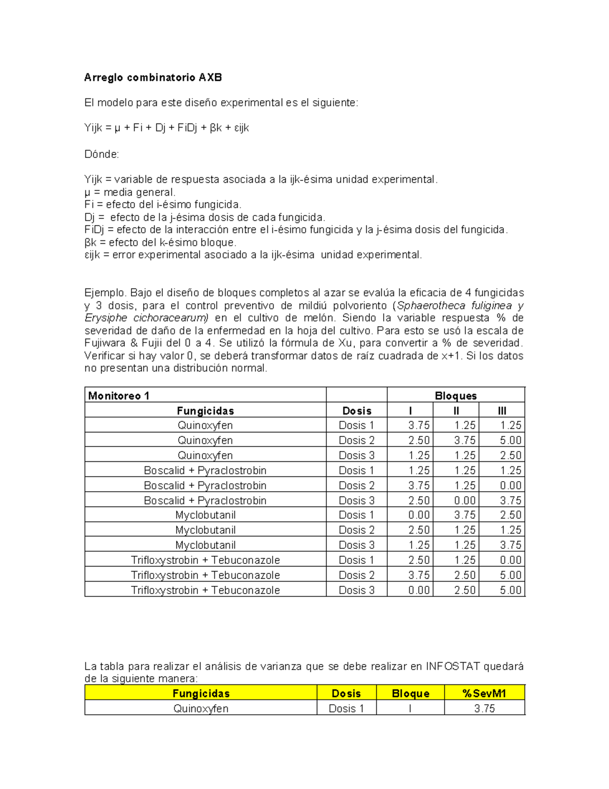 Ejemplo DBCA Arreglo combinatorio AXB - Arreglo combinatorio AXB El ...