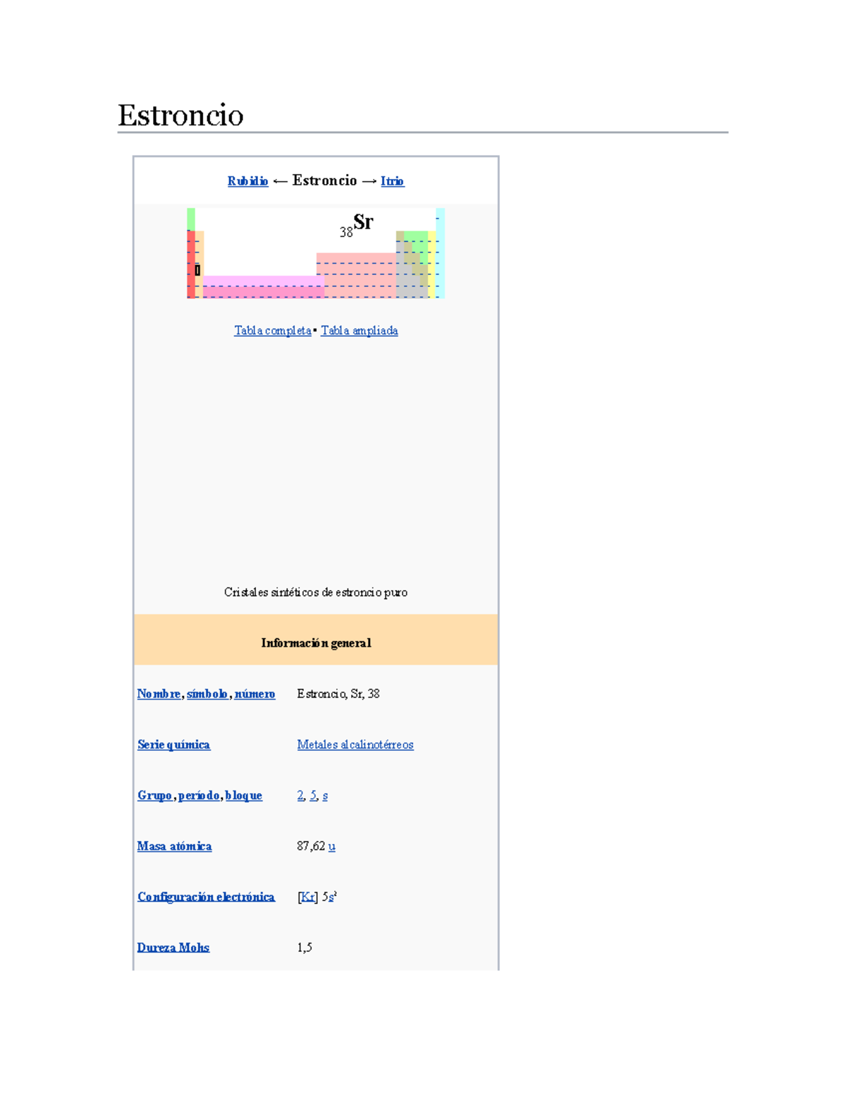 Estroncio QUIM - Estroncio Rubidio ← Estroncio → Itrio 38 Sr Tabla ...