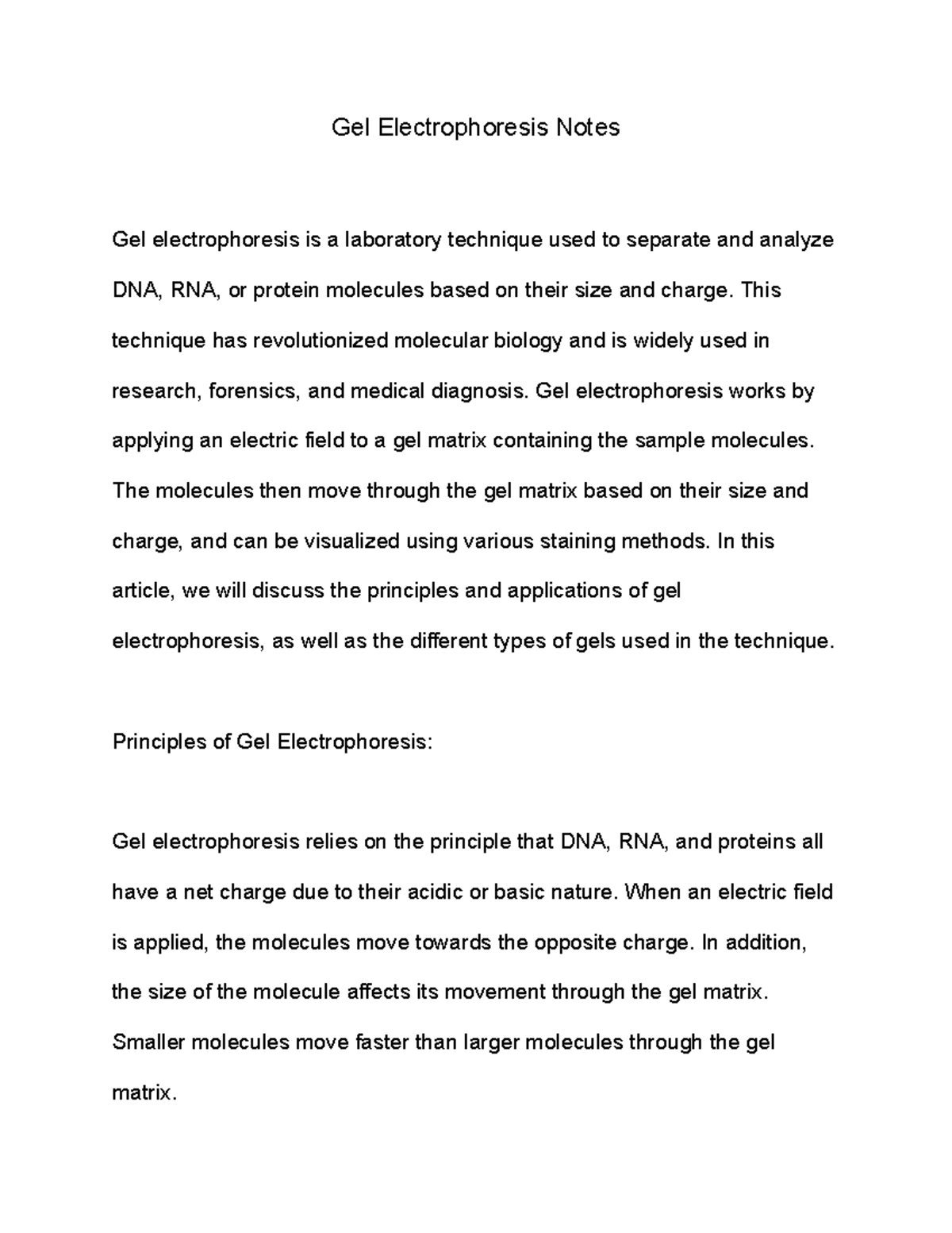 Gel Electrophoresis Notes - This technique has revolutionized molecular ...