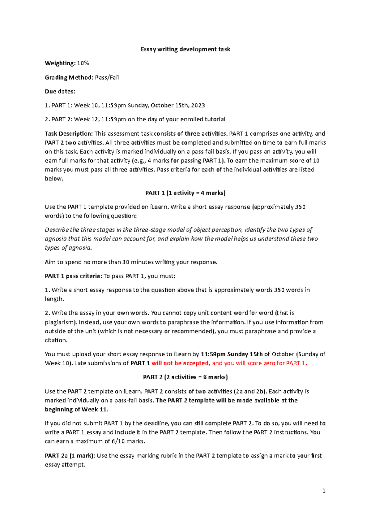 2023 Essay writing development task - 1 Essay writing development task ...