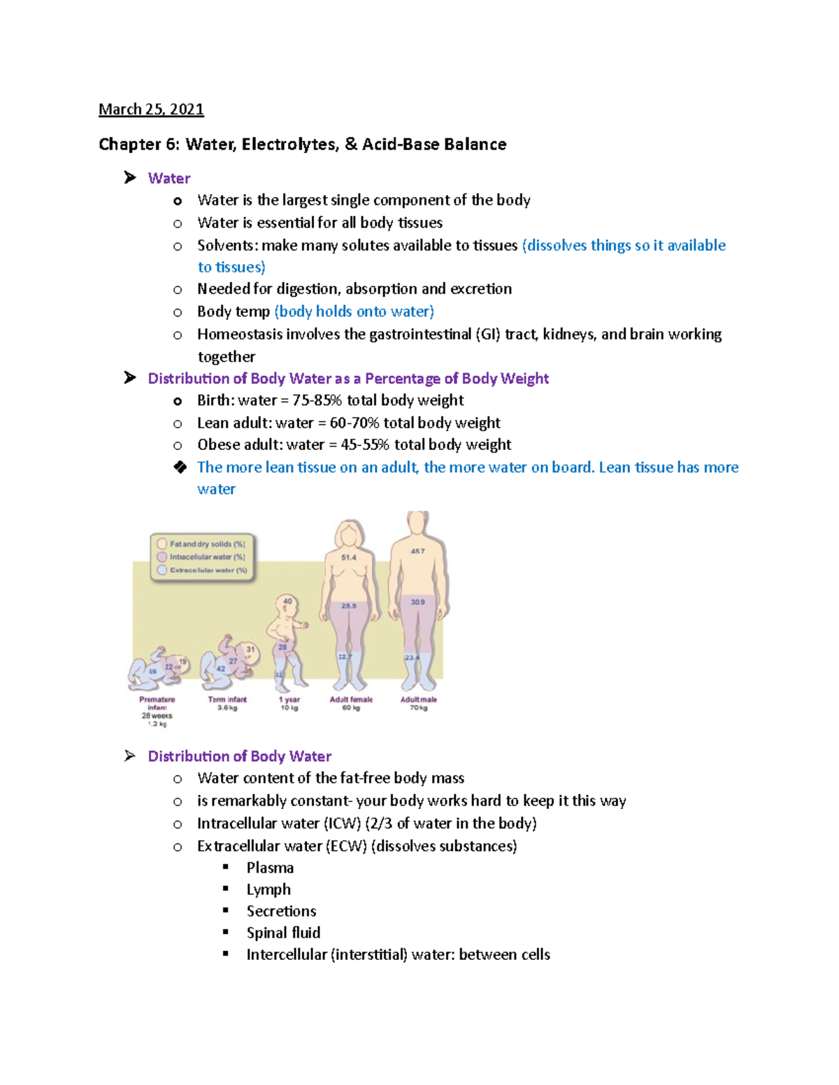 Ch. 6- Water, Electrolytes, & Acid-Base Balance - March 25, 2021 ...