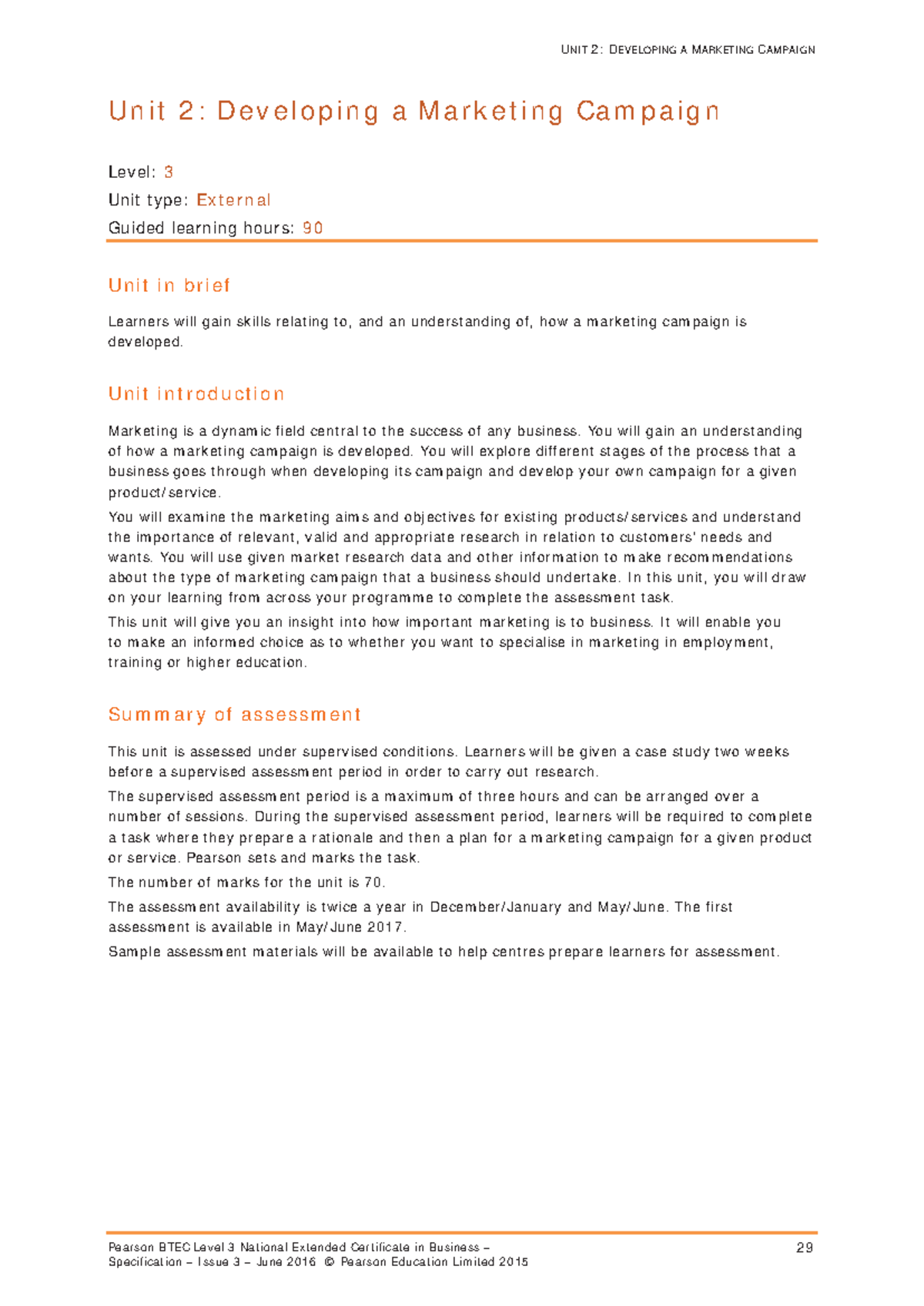 Unit 2 developing a marketing campaign - Pearson BTEC Level 3 National ...