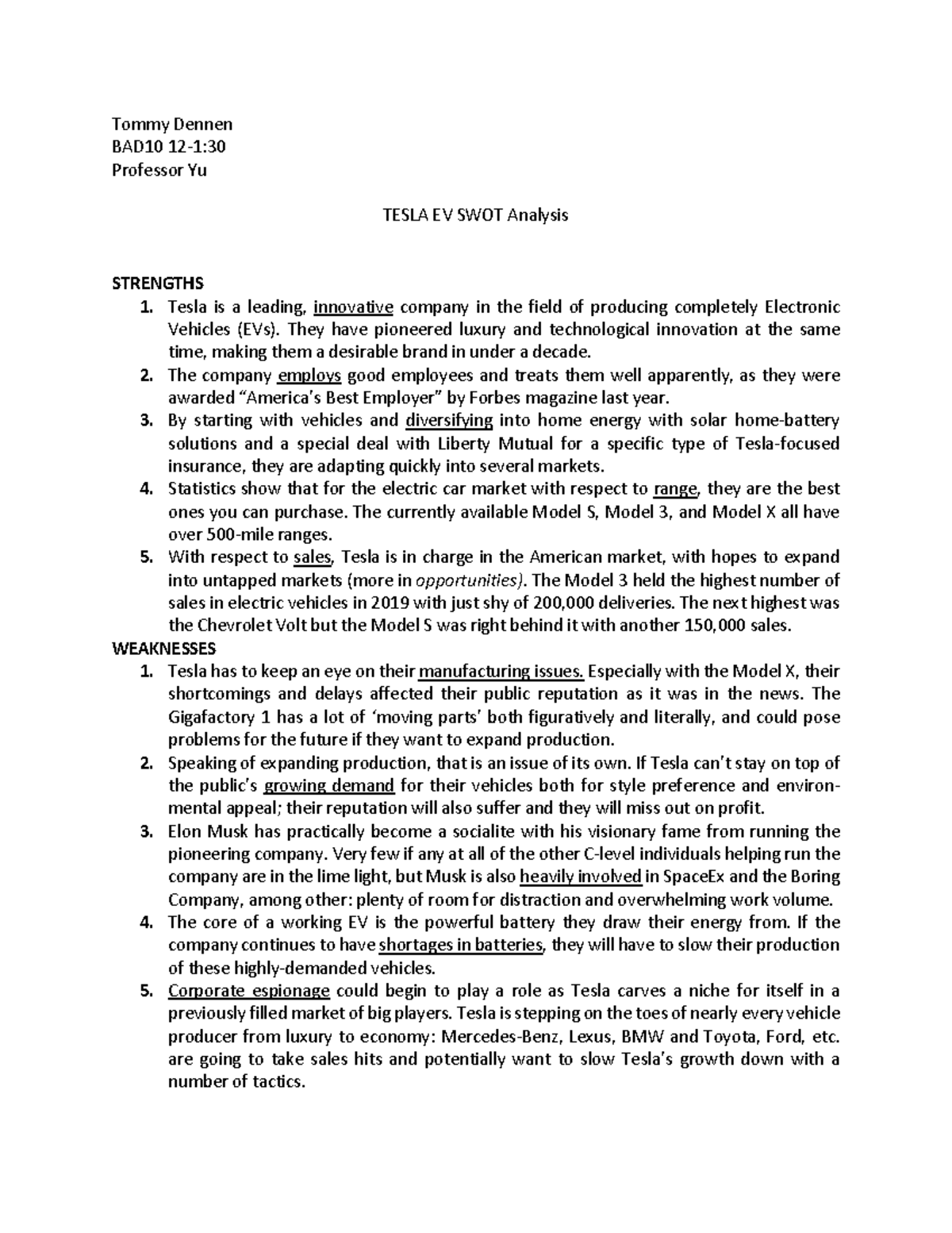 Annotated- Tesla%20SWOT - Tommy Dennen BAD10 12-1: Professor Yu TESLA ...