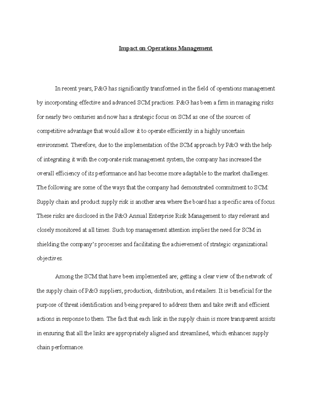 Operations Management Case Study 1 - Impact on Operations Management In ...