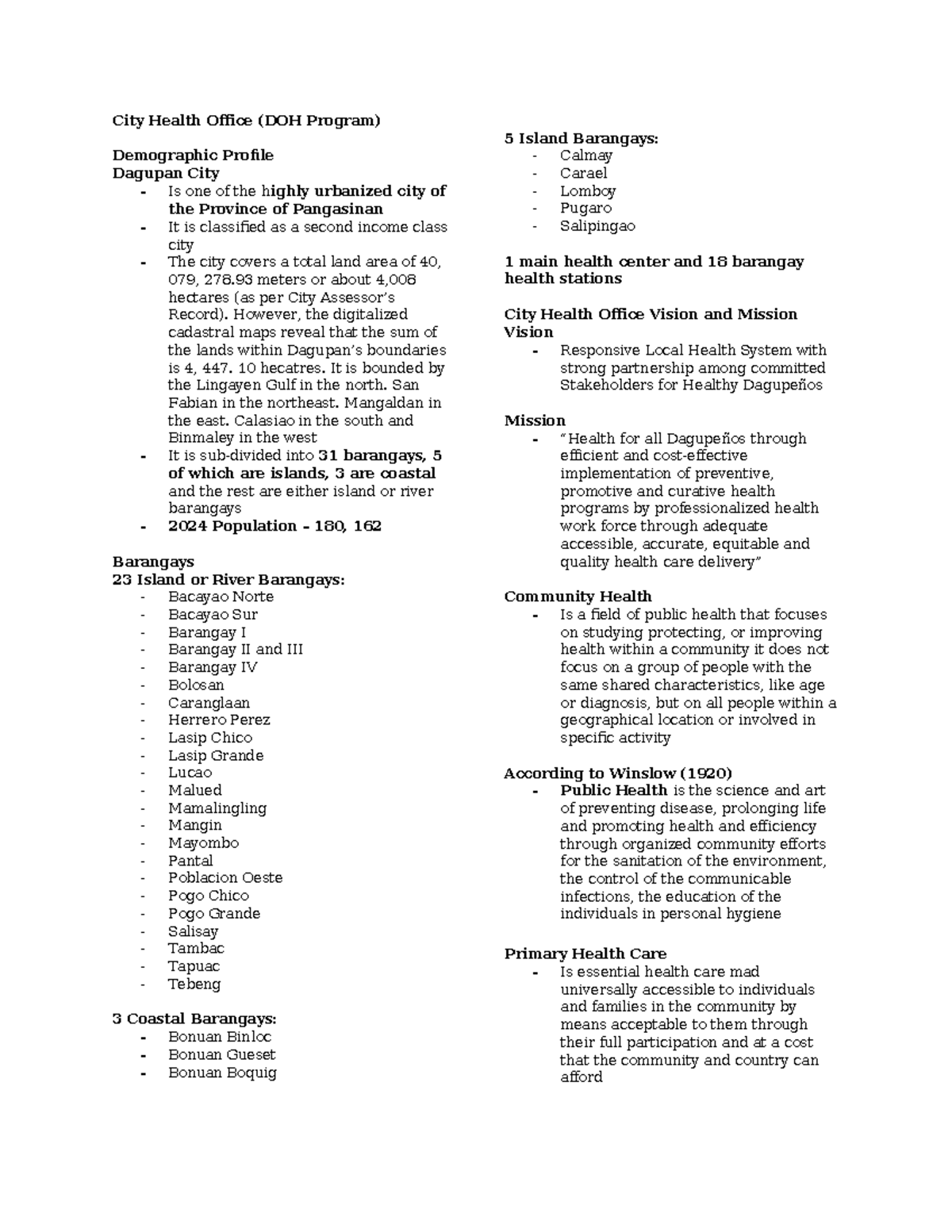 City Health Office - N/A - City Health Office (DOH Program) Demographic ...