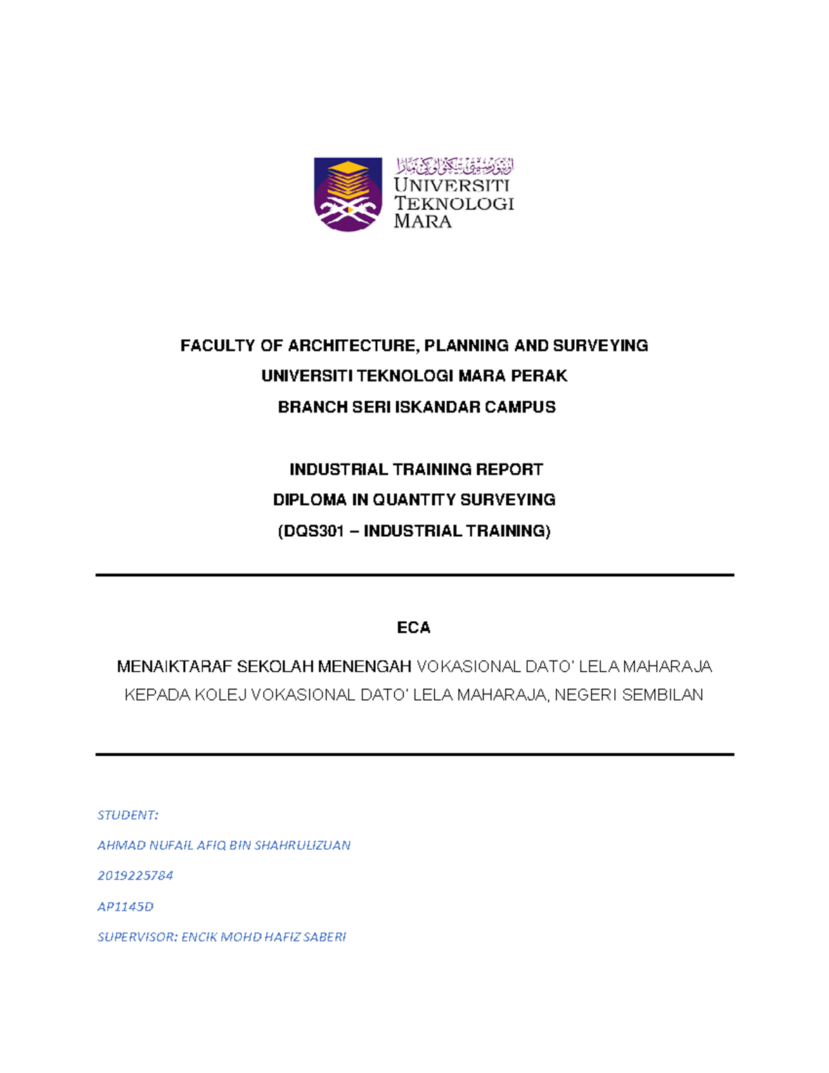 ECA Report - make it - FACULTY OF ARCHITECTURE, PLANNING AND SURVEYING ...