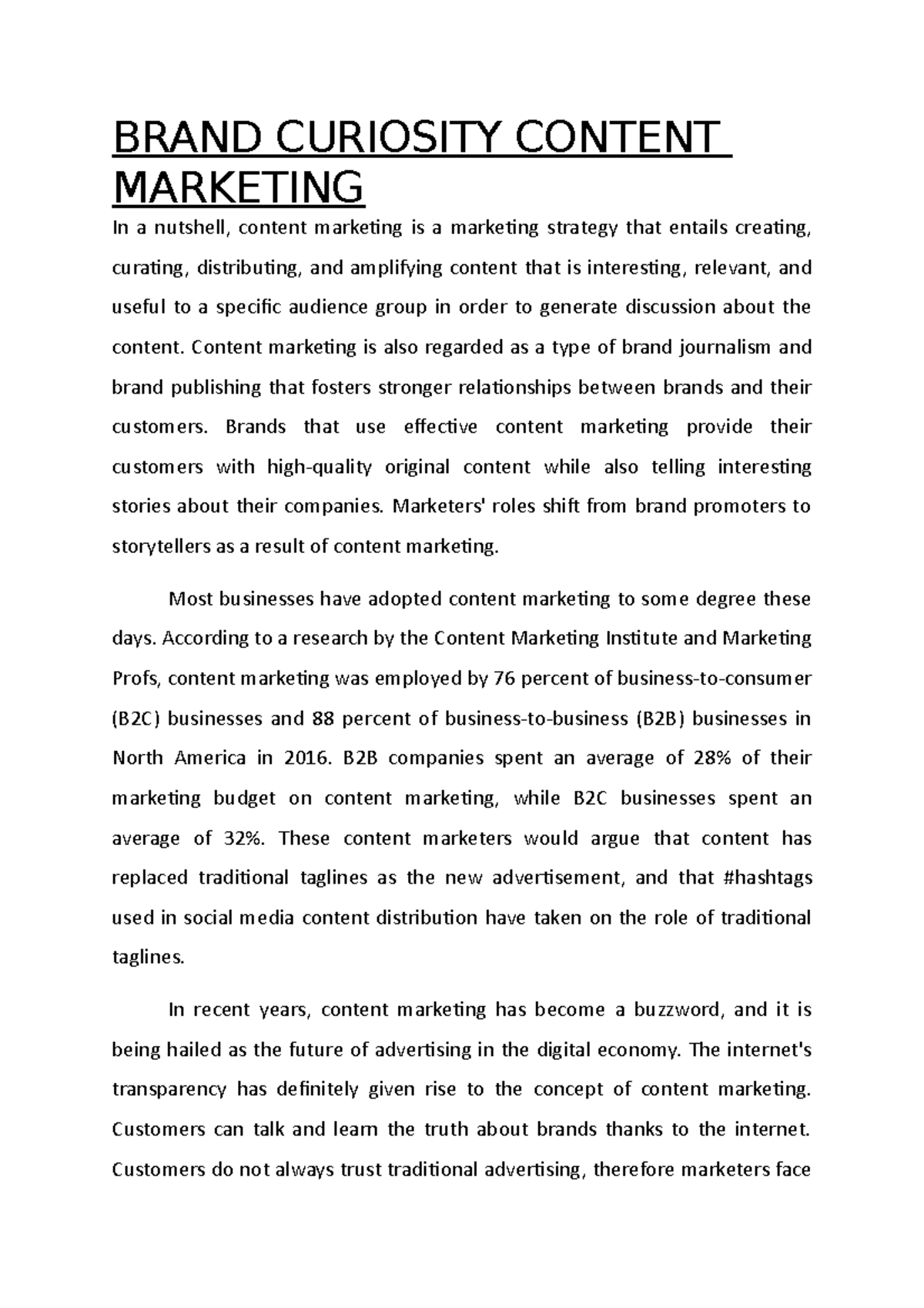 Brand Curiosity Content Marketing - BRAND CURIOSITY CONTENT MARKETING ...