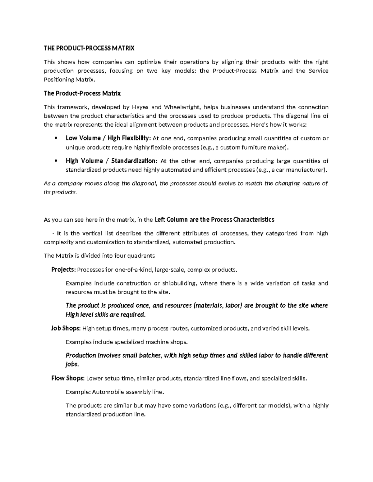 Product Process Matrix - THE PRODUCT-PROCESS MATRIX This shows how ...