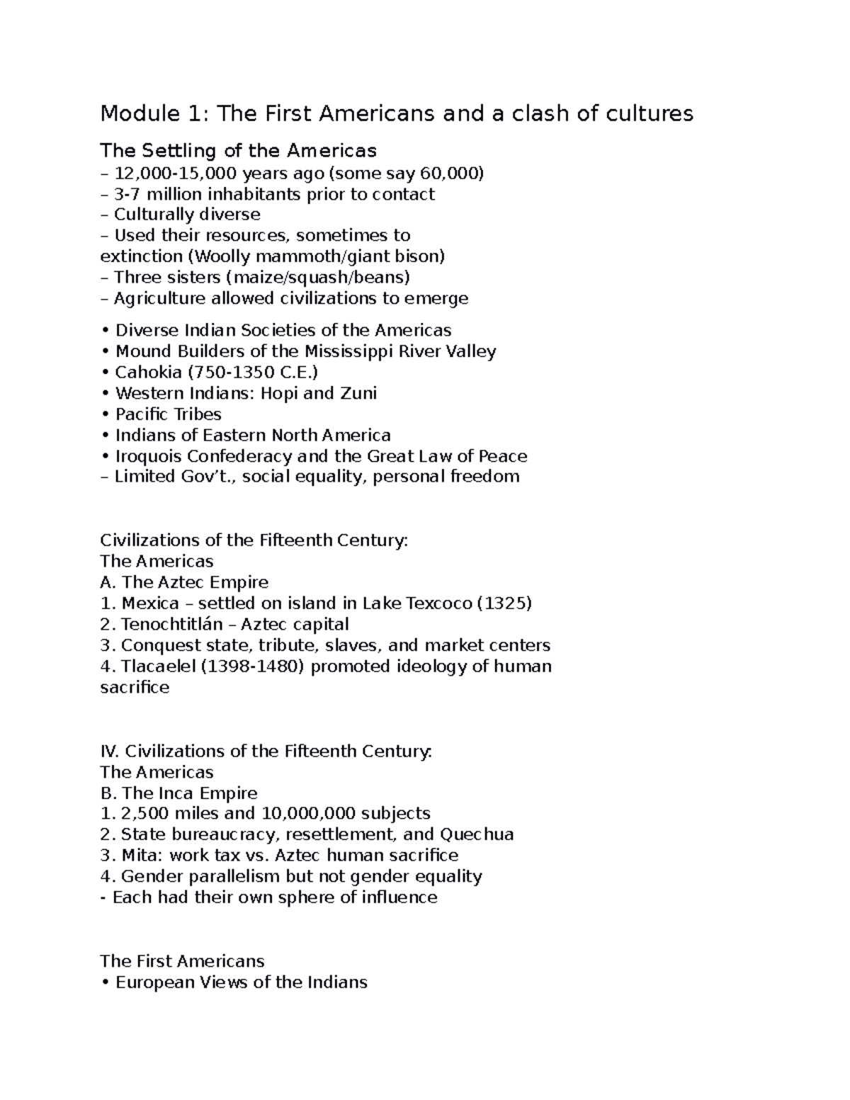 AMH2010 Module 1 - Chapter one notes - Module 1: The First Americans ...