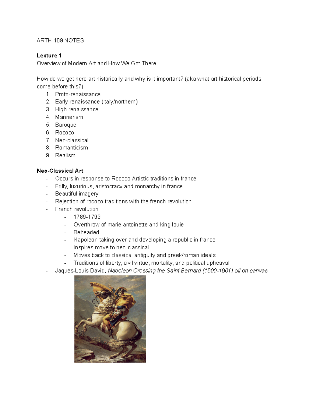 1 - Art History of the 20th Century Lecture Notes 1 - ARTH 109 NOTES ...