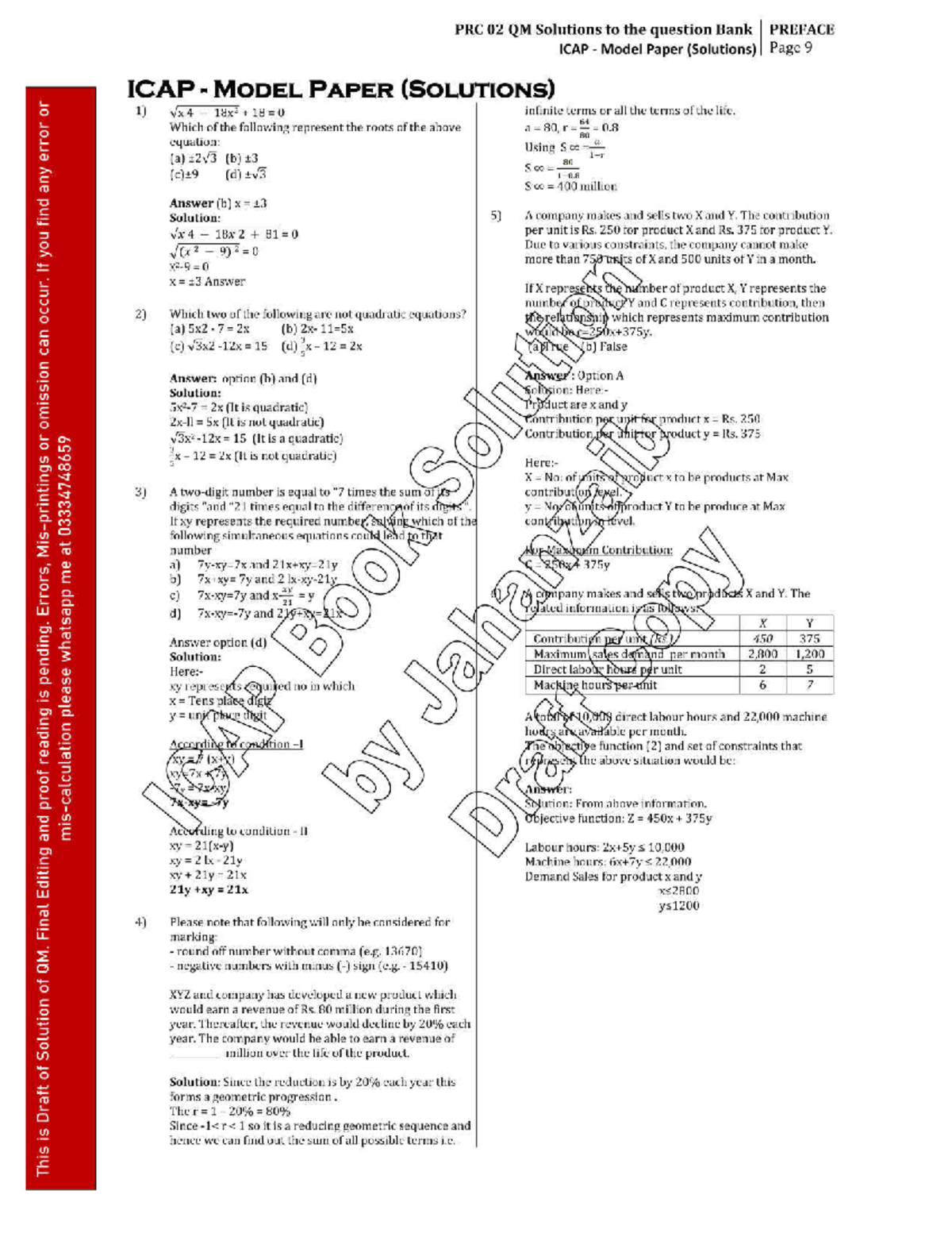 PRC-02 ICAP Model paper with solution - Quantitative Methods - Studocu
