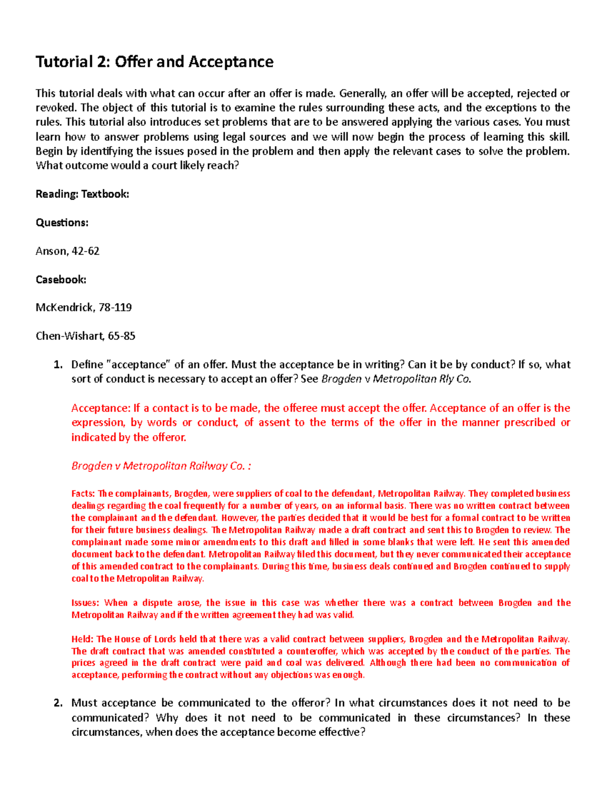 Tutorial 2- Offer and Acceptance - Tutorial 2: Offer and Acceptance This tutorial deals with ...