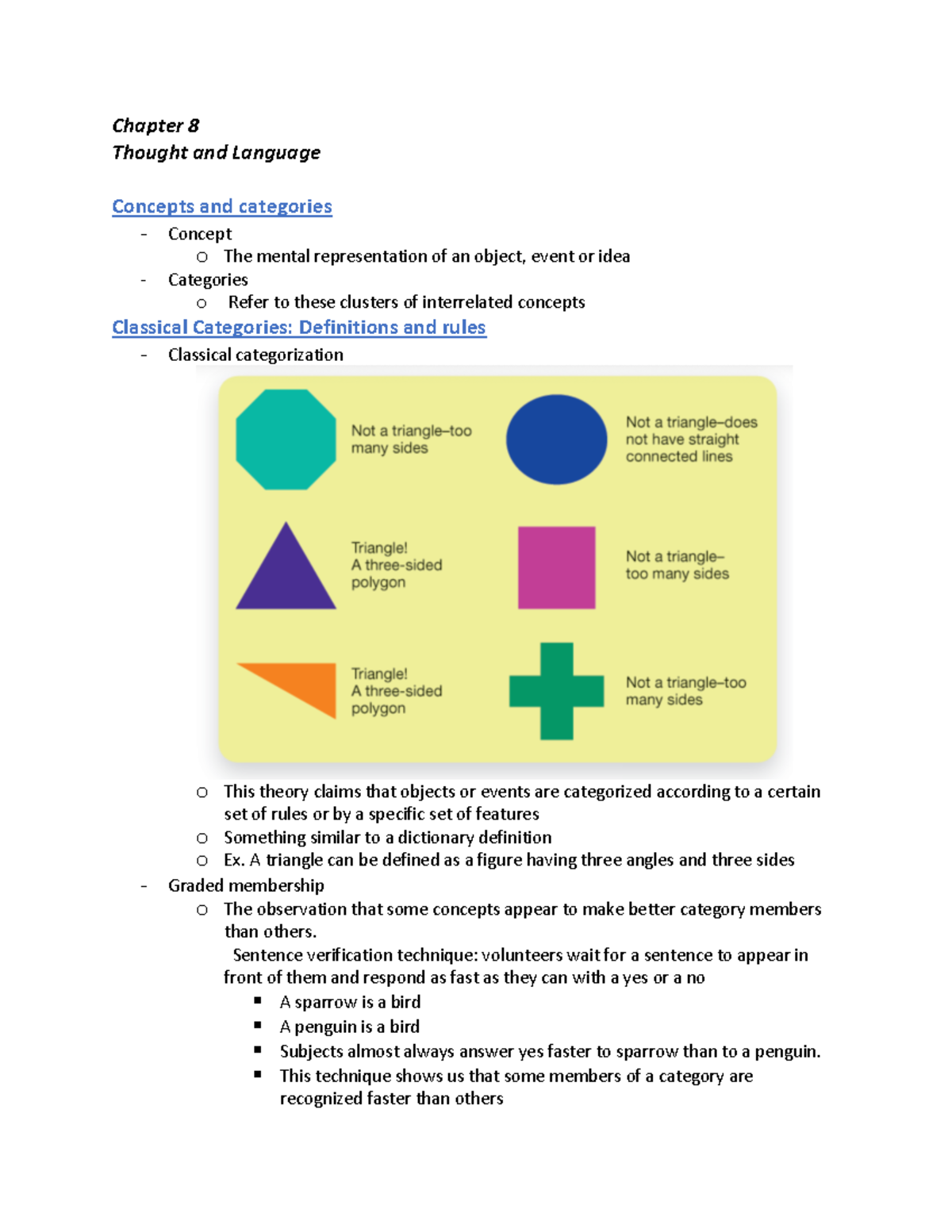 Chapter 8 Thought and Language - Chapter 8 Thought and Language Concepts and categories ...