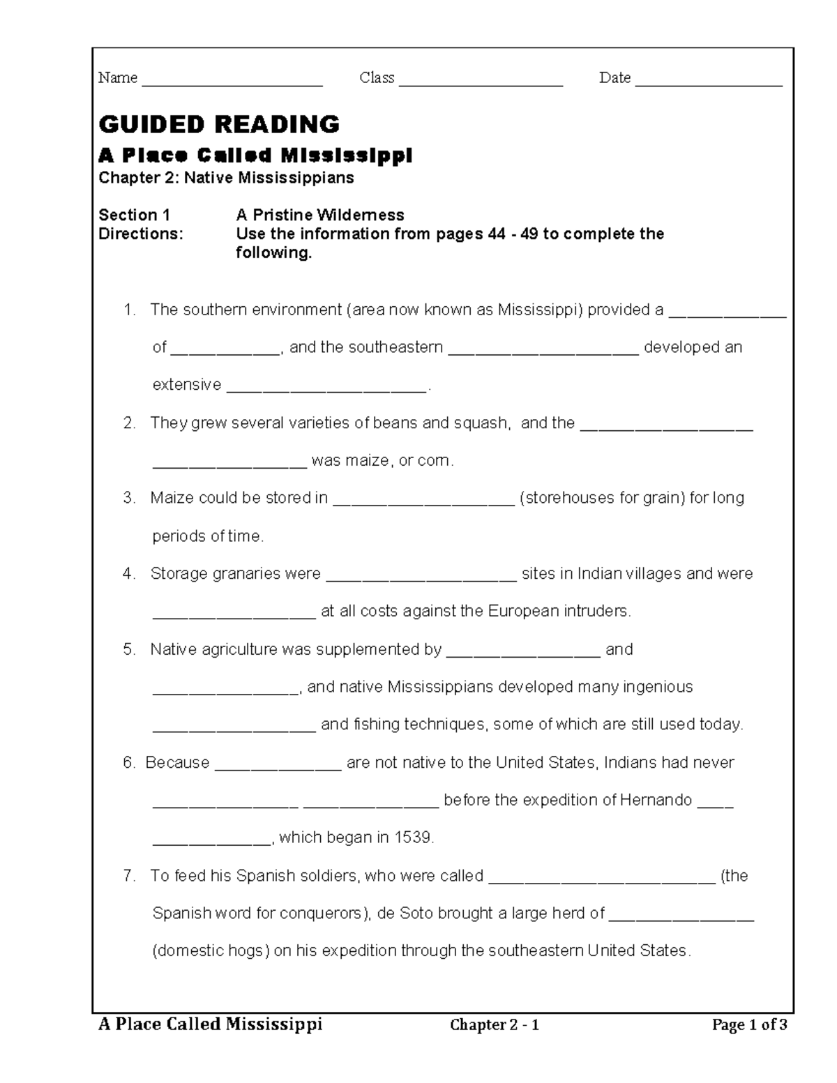 (Student) Bryson Fischer - Ch2 Guided Reading - GUIDED READING A Place ...
