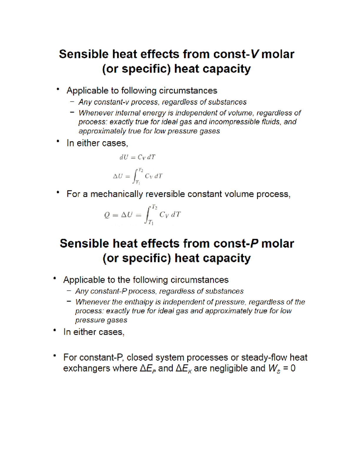 Chap 4 compressed - notes - Sensible heat effects from molar (or ...