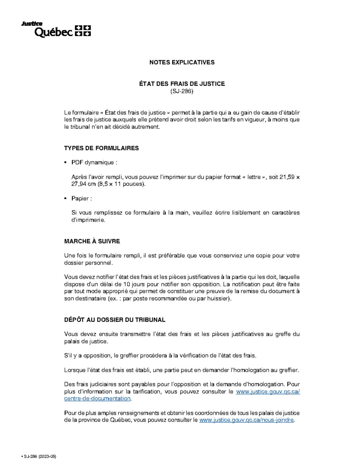 État des frais de justice - ÉTAT DES FRAIS DE JUSTICE (SJ-286) NOTES ...