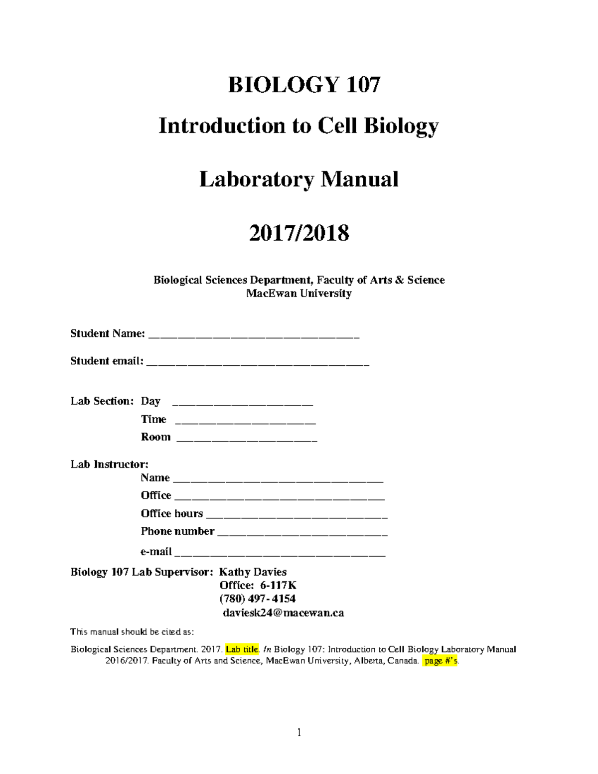 Biology 107 manual 2017 2018 - BIOLOGY 107 Introduction to Cell Biology ...