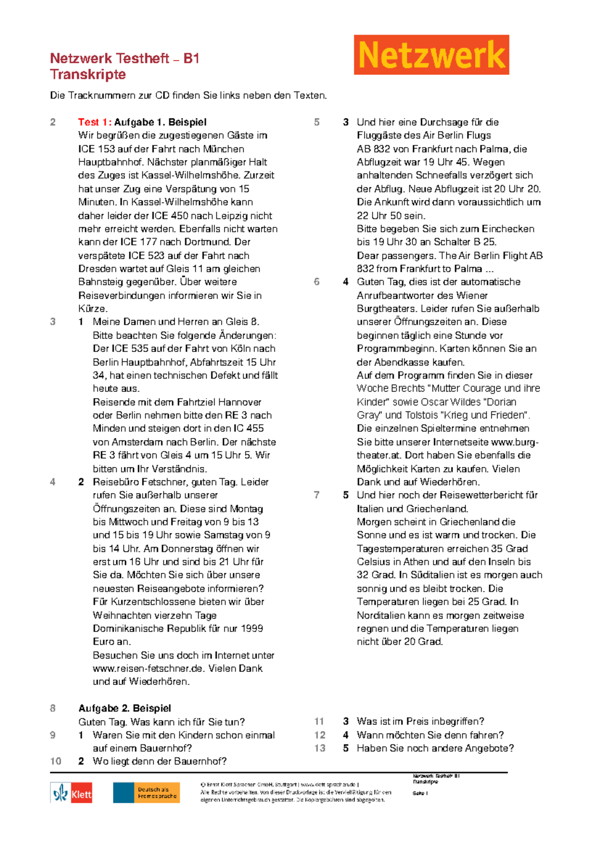 Netzwerk b1 testheft transkript - Transkripte Netzwerk Transkripte ...