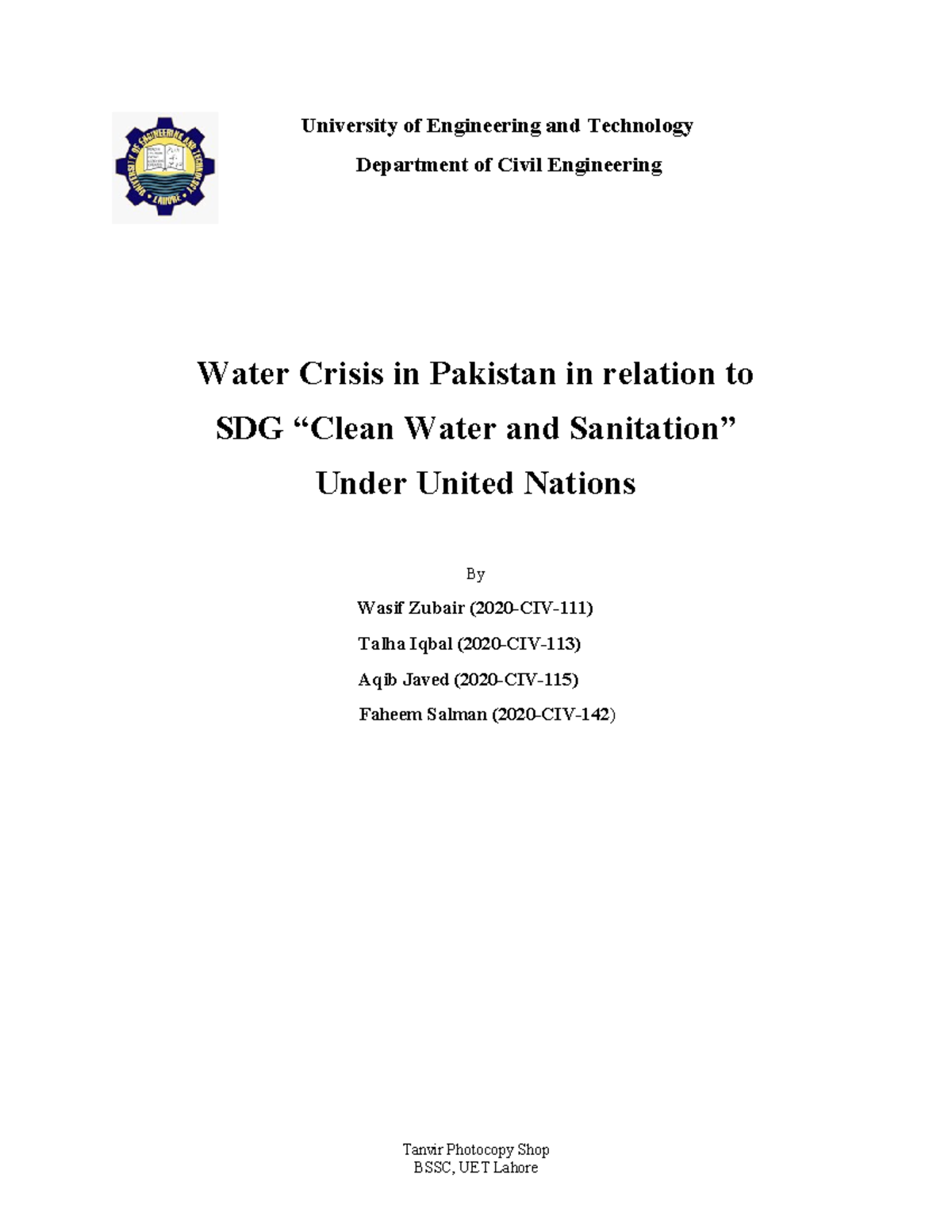 Trw final report - Tanvir Photocopy Shop BSSC, UET Lahore University of Engineering and ...