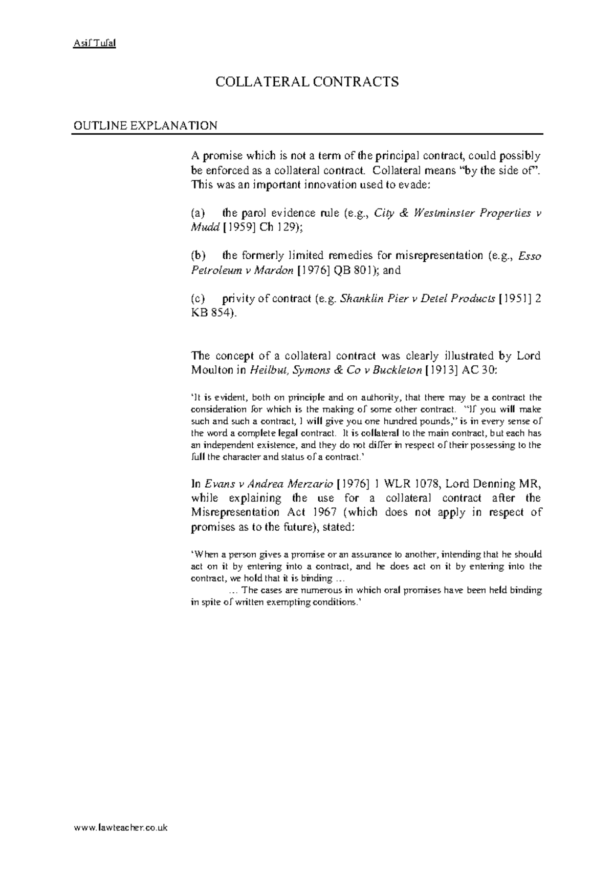 Collateral Contracts - contract law - $VLI 7XIDO ZZZ ODZWHDFKHU FR XN ...