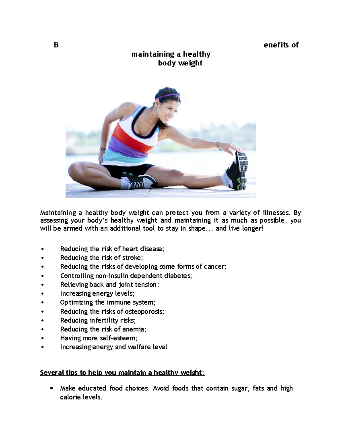 Benefits of maintaining a healthy body weight - B enefits of ...