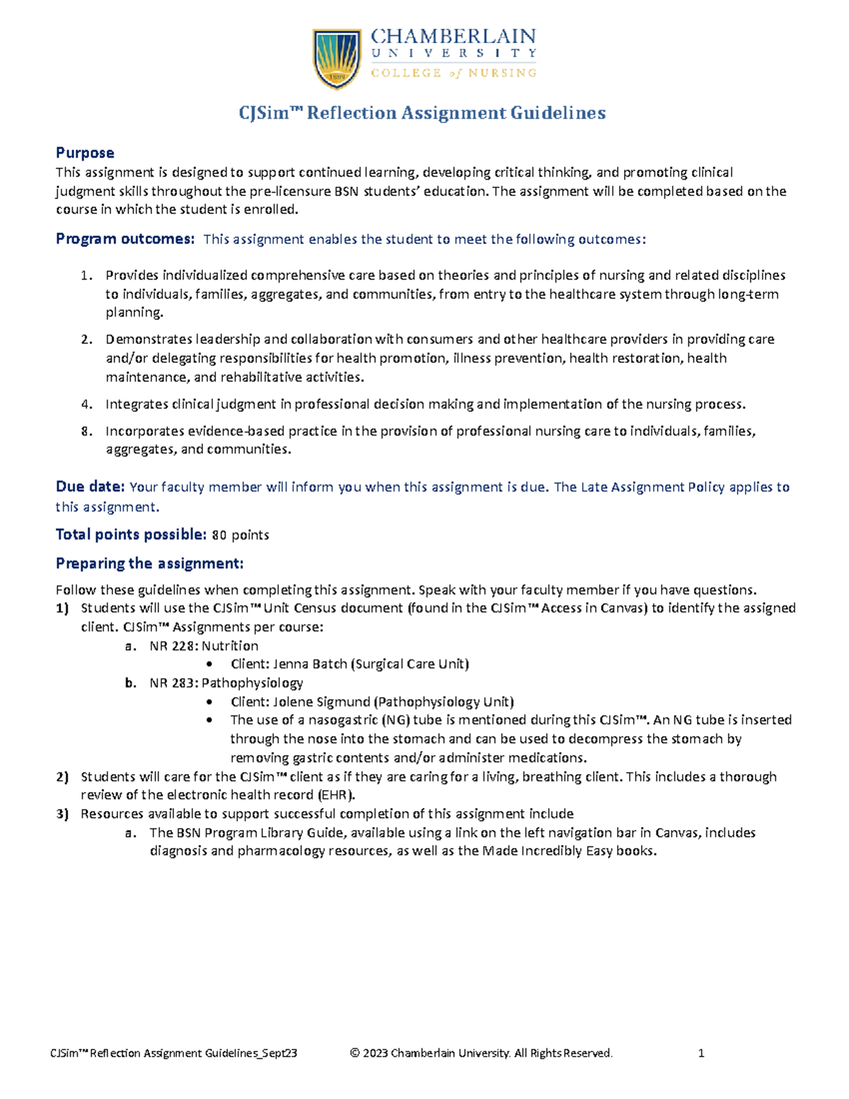 CJSim Reflection Assignment Guidelines Sept23 - CJSim™ Reflection Assignment Guidelines Purpose ...
