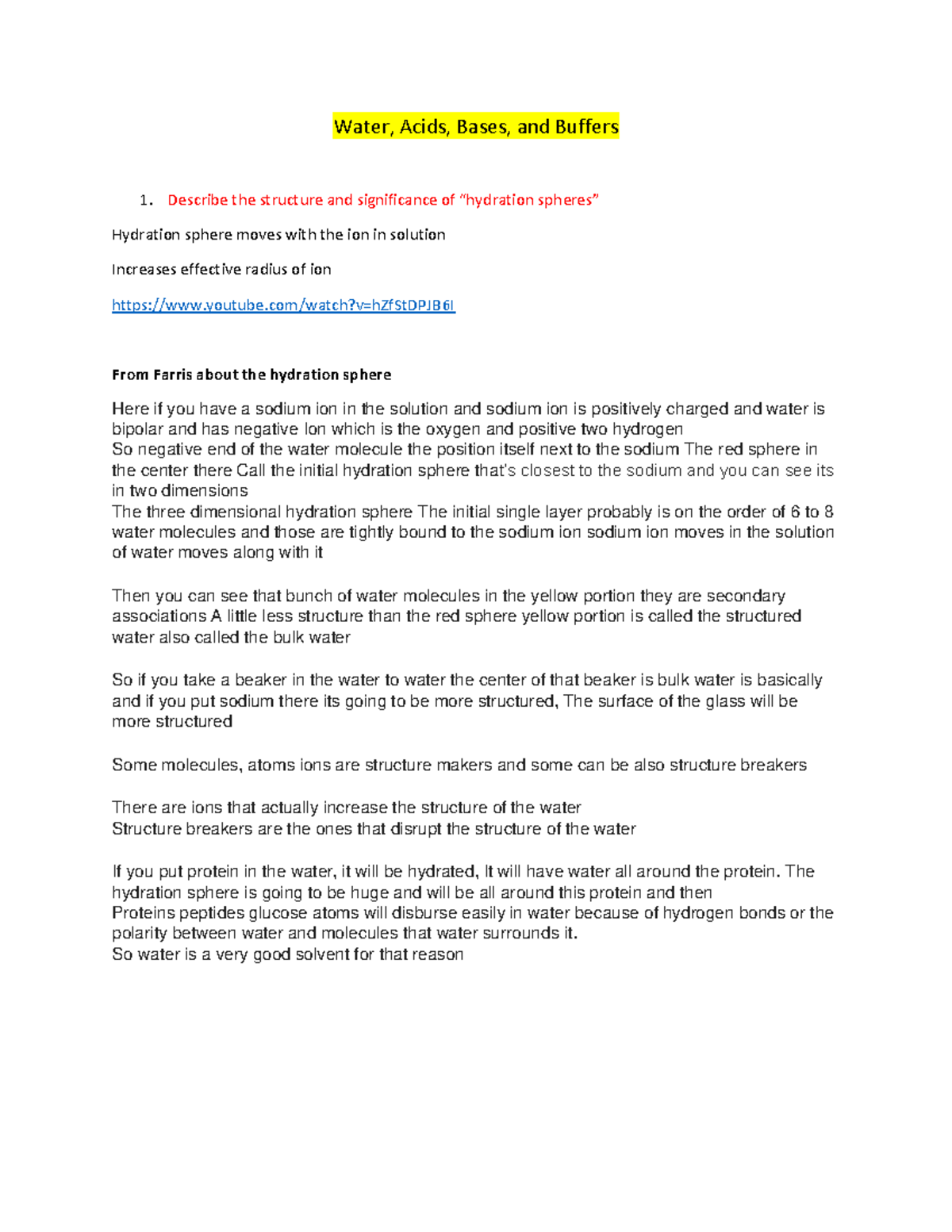 4. Water, Acids, Bases, and Buffers - Water, Acids, Bases, and Buffers ...