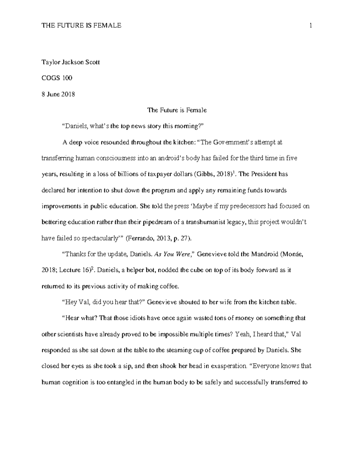 Assignment 3 Example - Fiction Edited to show class - Taylor Jackson ...