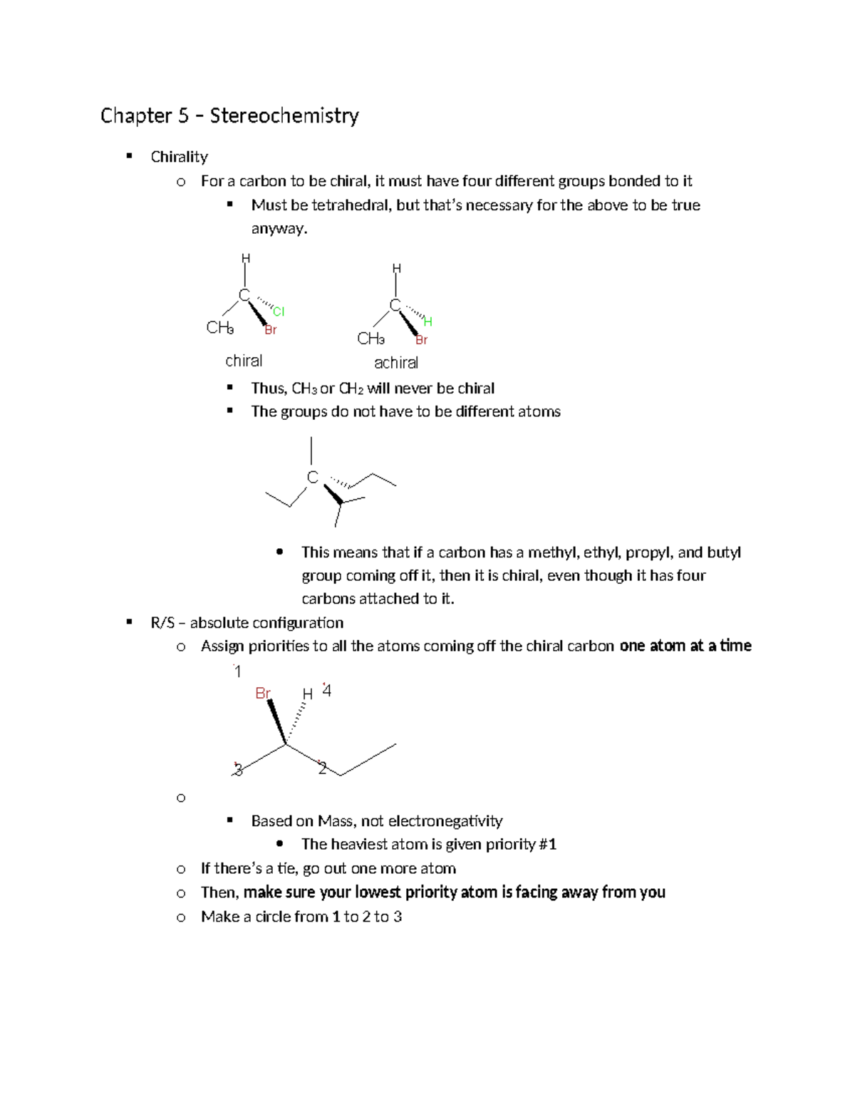 Chapter 5 - Detailed notes for class - Chapter 5 – Stereochemistry ...