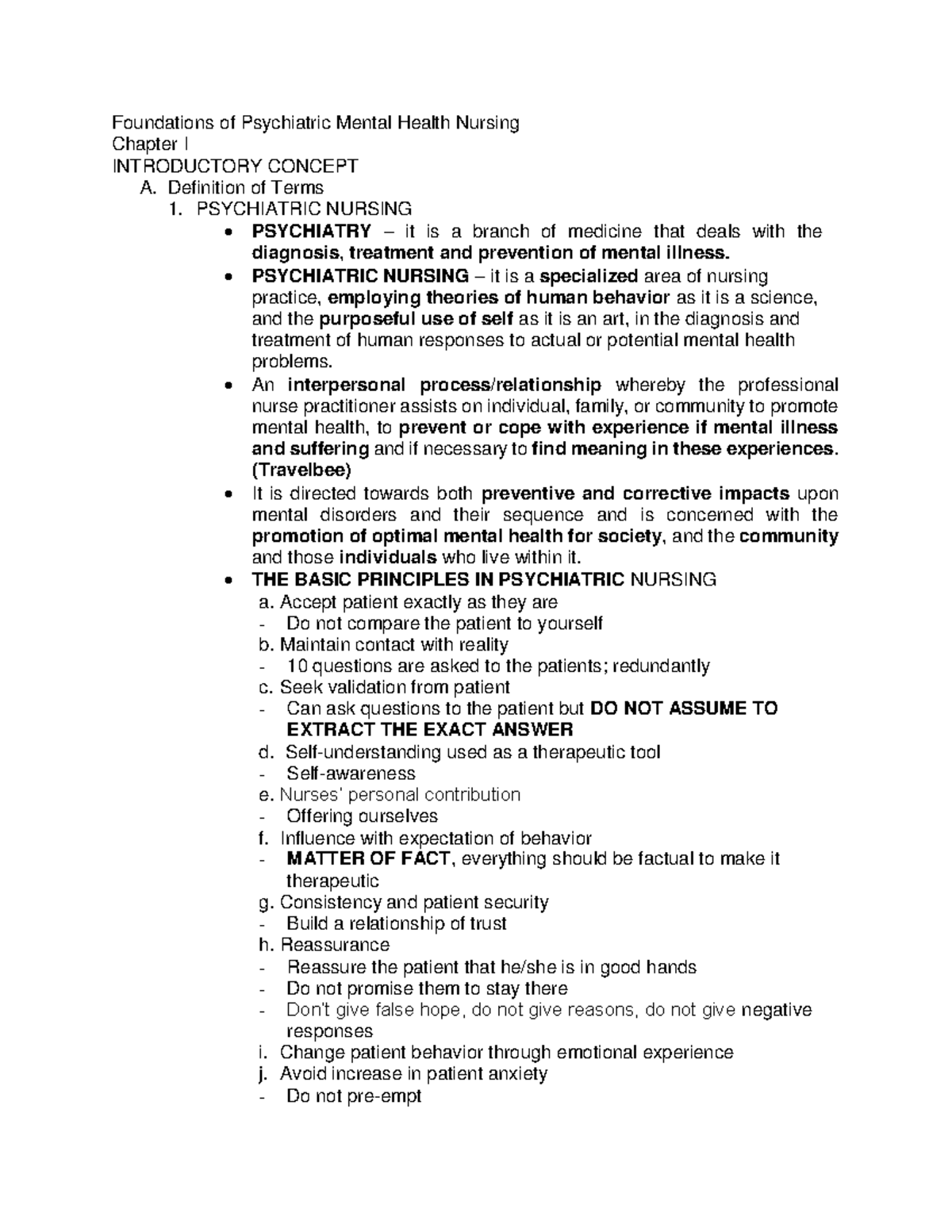 Lesson 1 - Principle , theory of Psychiatric nursing - Foundations of ...
