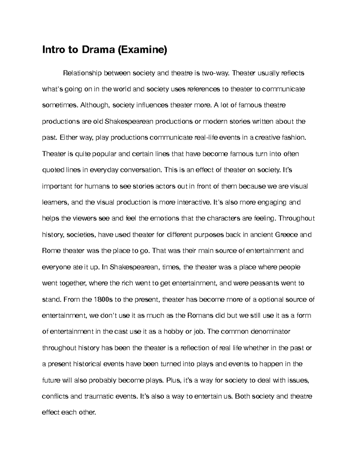 Examine Intro to Drama - Intro to Drama (Examine) Relationship between ...