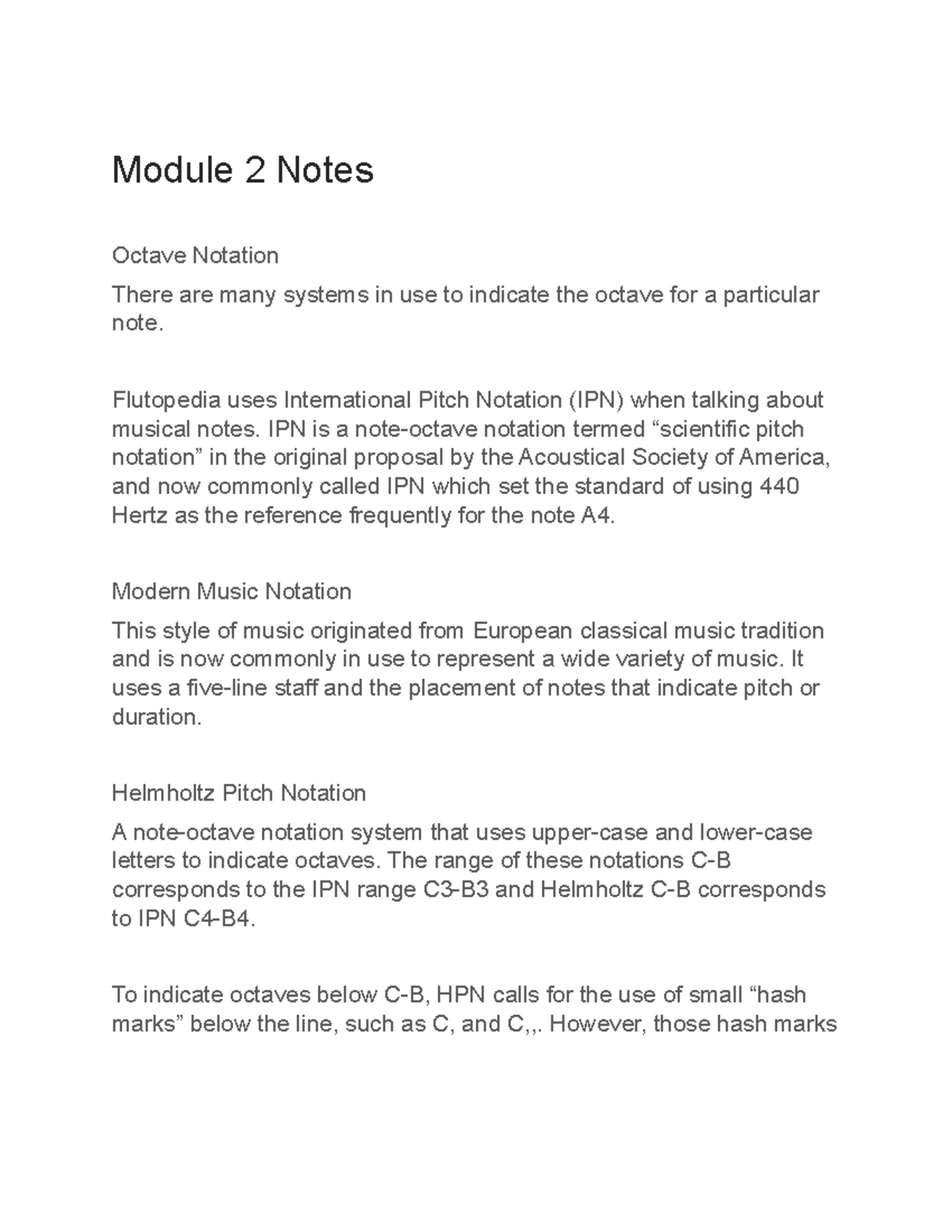 MUT1001 Module 2 Notes - Module 2 Notes Octave Notation There are many ...
