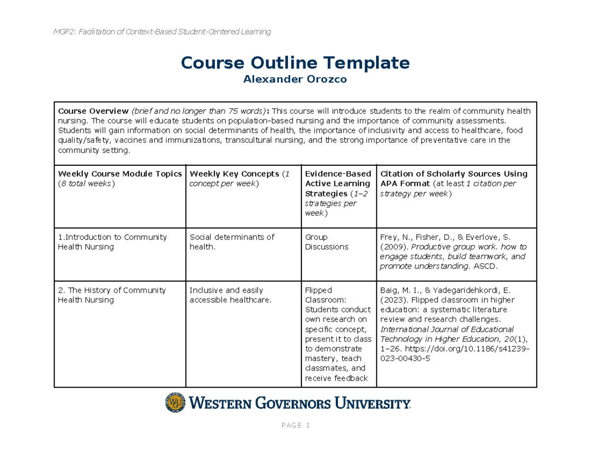 C919 Course Outline - MGP2: Facilitation of Context-Based Student ...